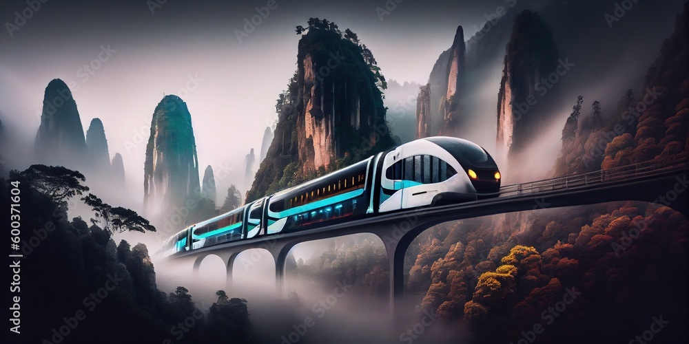 Futuristic high-tech train. Modern train with a futuristic design ...
