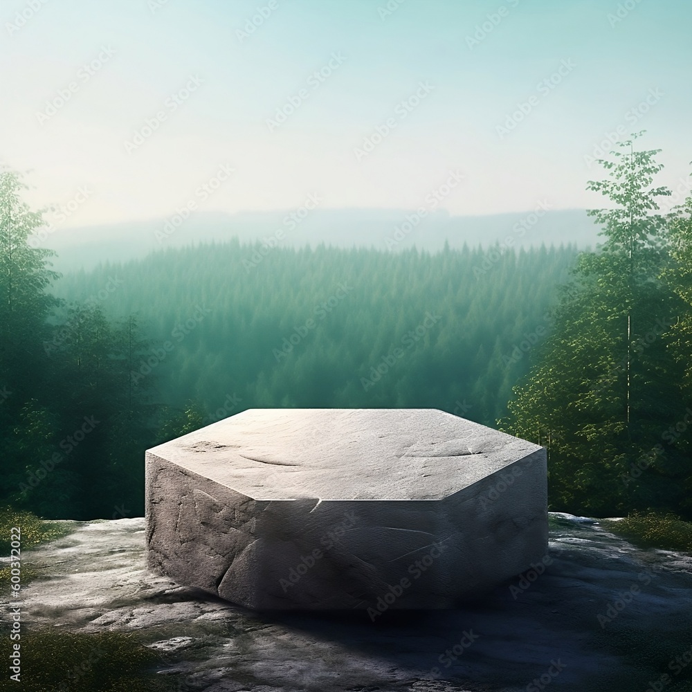 Flat small stone podium on rock platform illustration, gray rock ...