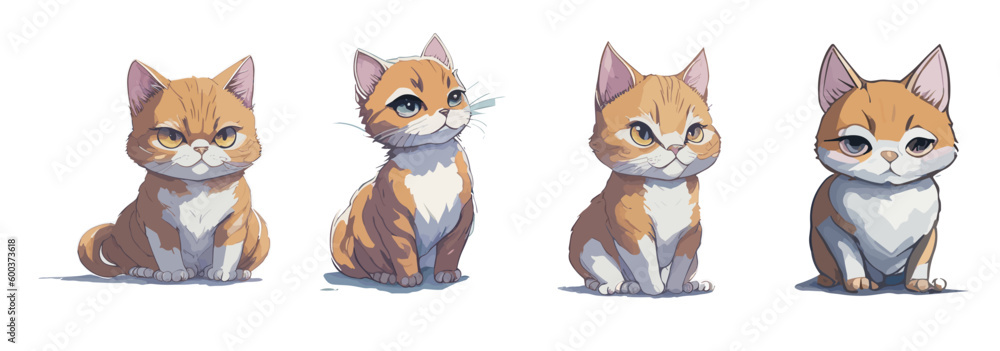 Cartoon cat set with different poses and emotions. Cat behavior, body ...