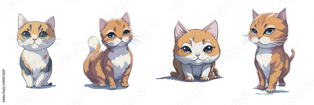 Cartoon cat set with different poses and emotions. Cat behavior, body ...