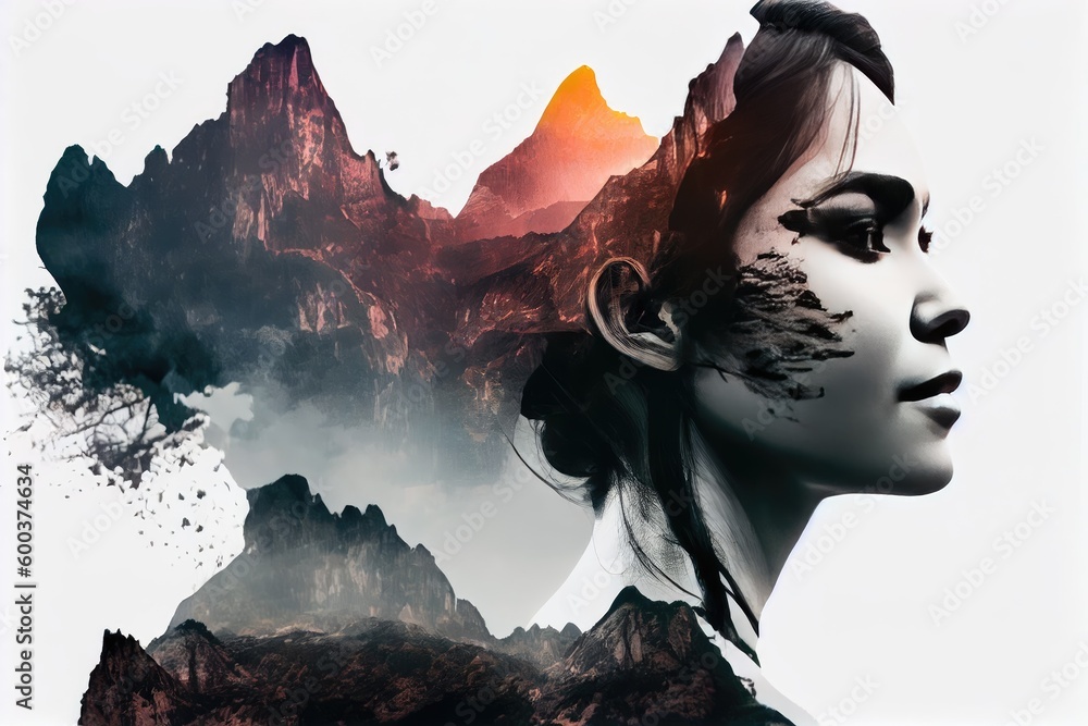Double exposure face of Asian woman with Zhang jia jie mountain ...
