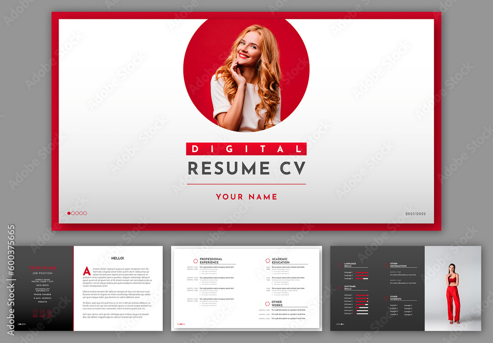 Interactive PDF Resume Layout Stock Template | Adobe Stock