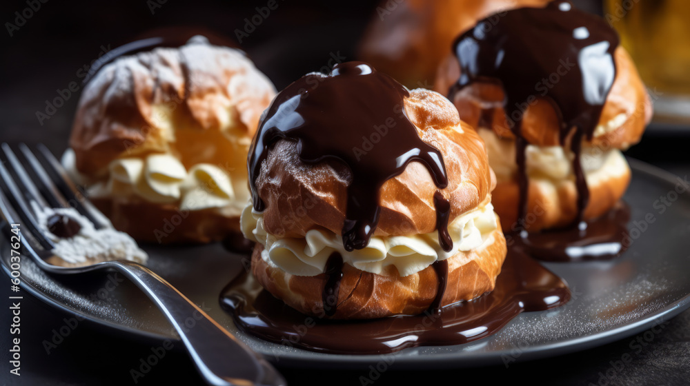 Profiteroles: A French dessert made with choux pastry puffs filled with ...