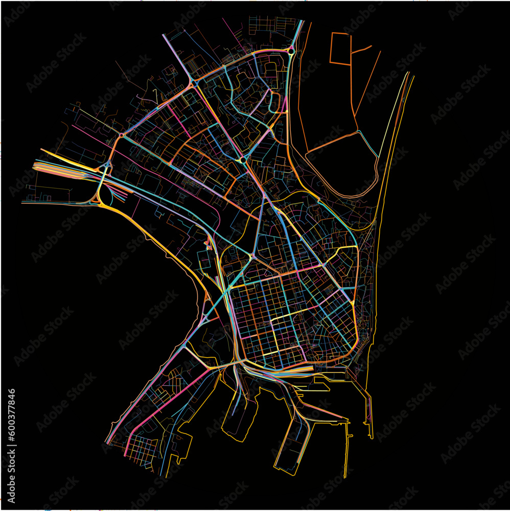 Colorful Map of Burgas with all major and minor roads. Stock Vector ...