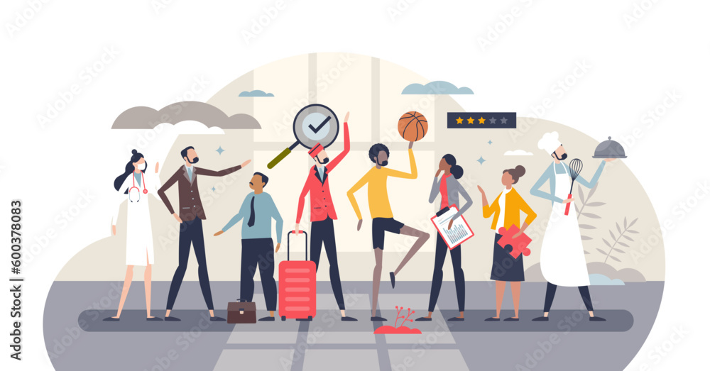 Job market with various professional skills for career tiny person ...