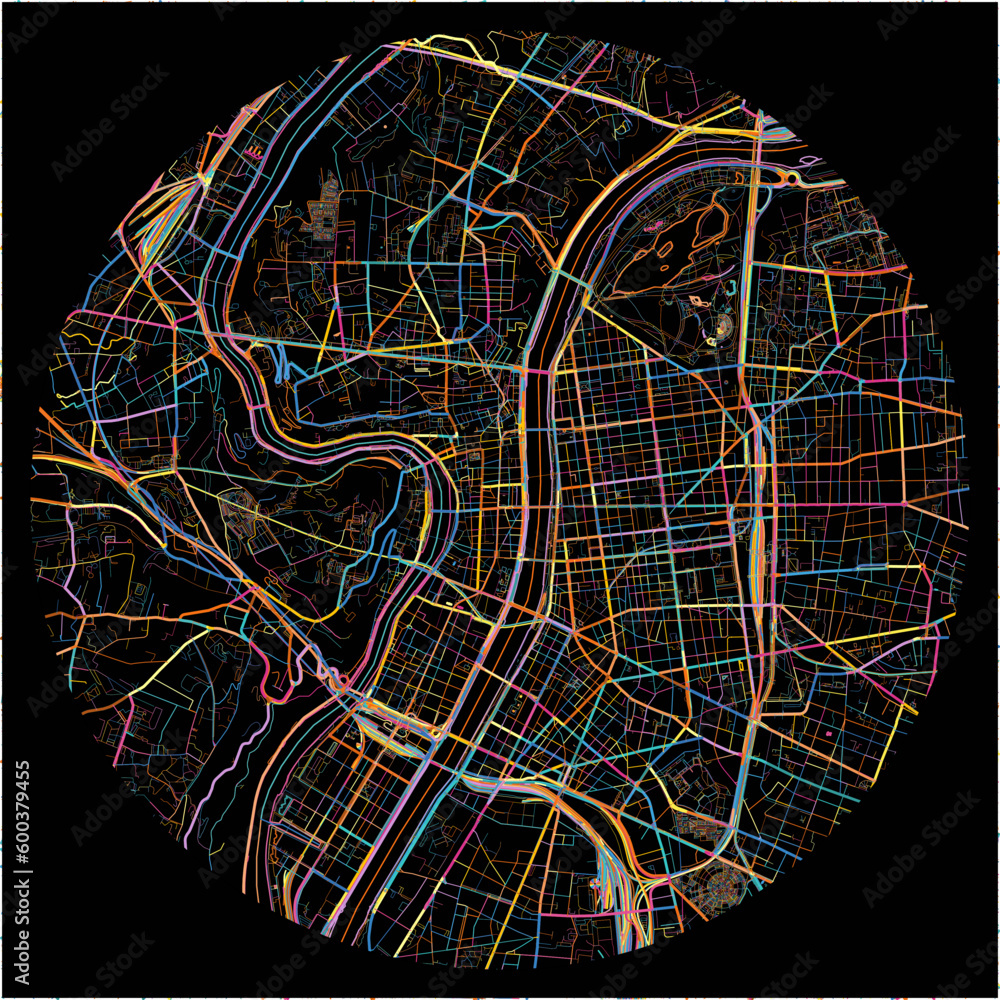 Colorful Map of Lyon, Rhône with all major and minor roads. Stock ...