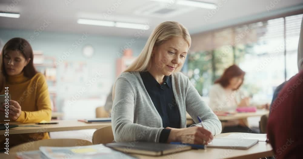Group of International Mature Students Studying in Classroom. Modern ...