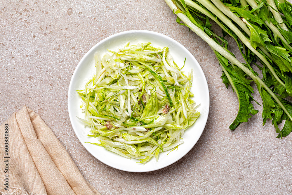 Italian chicory and anchovy salad. Insalata di puntarelle alla romana ...