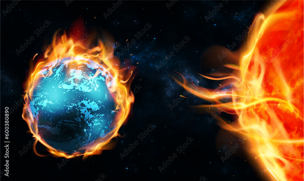 The sun's solar storms heat the planet. The globe is on fire, global ...