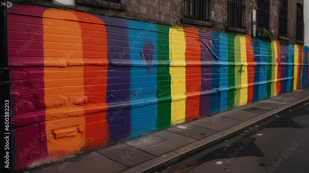 Mural with graffiti. Wall with colors of the LGTBI flag. Colorful mural ...