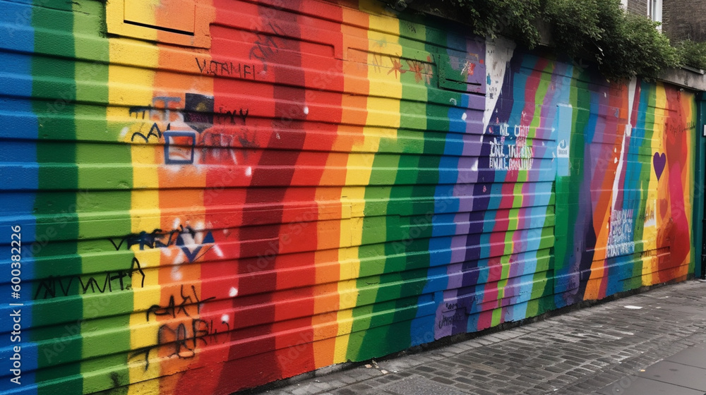 Mural with graffiti. Wall with colors of the LGTBI flag. Colorful mural ...