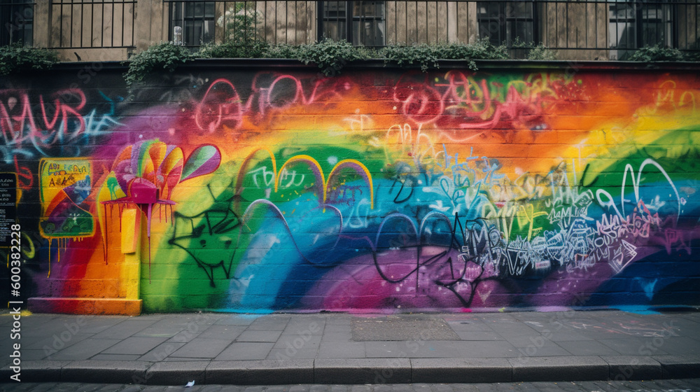 Mural with graffiti. Wall with colors of the LGTBI flag. Colorful mural ...
