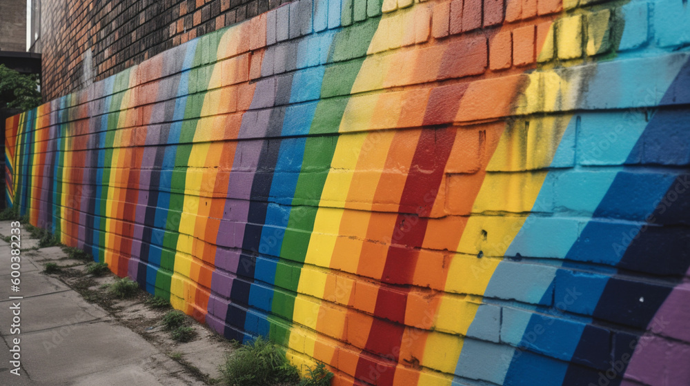 Mural with graffiti. Wall with colors of the LGTBI flag. Colorful mural ...