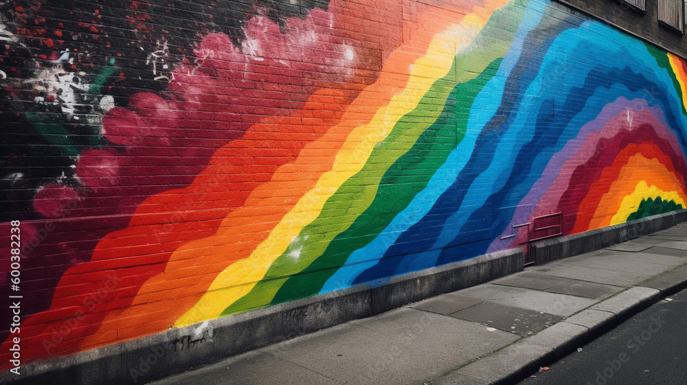 Mural with graffiti. Wall with colors of the LGTBI flag. Colorful mural ...