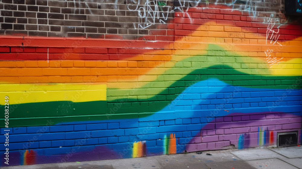 Mural with graffiti. Wall with colors of the LGTBI flag. Colorful mural ...