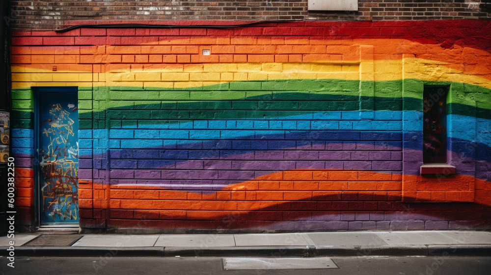 Mural with graffiti. Wall with colors of the LGTBI flag. Colorful mural ...