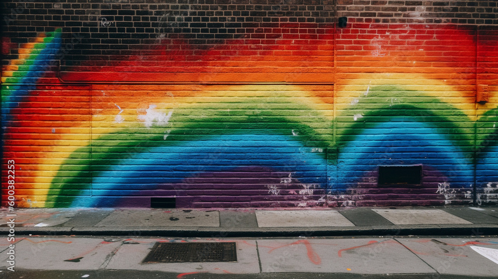 Mural with graffiti. Wall with colors of the LGTBI flag. Colorful mural ...