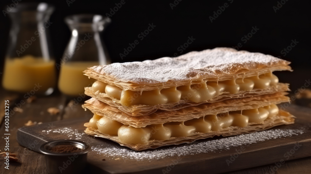 Mille-feuille: A French pastry made with layers of puff pastry and ...