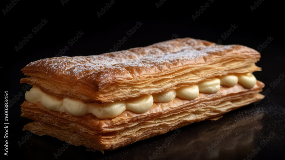 Mille-feuille: A French pastry made with layers of puff pastry and ...