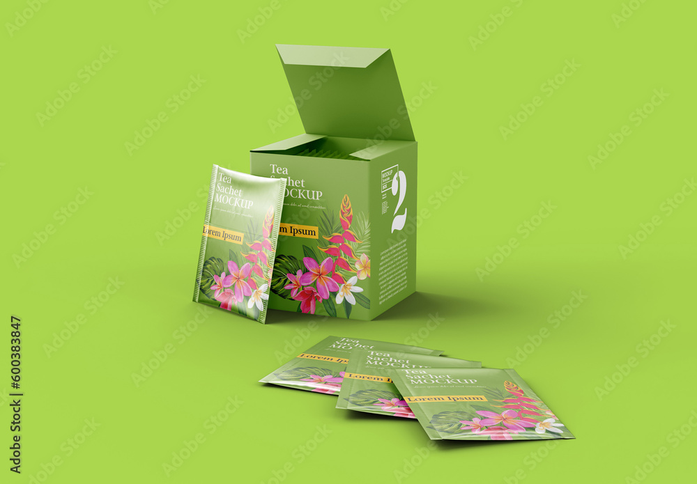 Small Box Tea with Sachets Mockup Stock Template | Adobe Stock