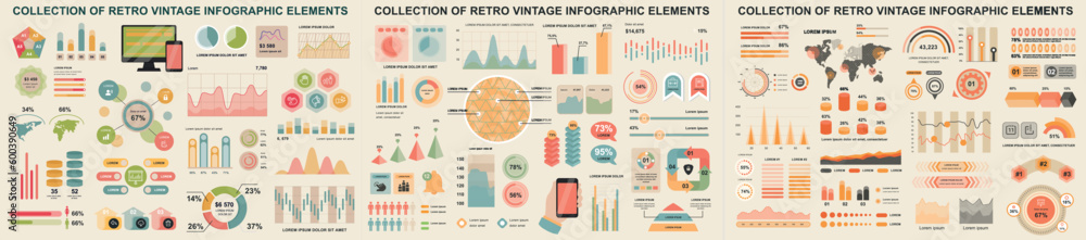 Mega set of vintage infographic elements data visualization vector ...