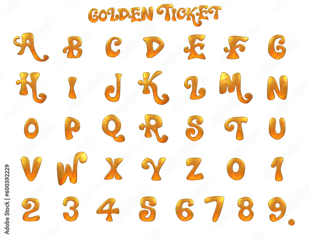 Golden ticket fun alphabet - 3d illustration Stock Illustration | Adobe ...