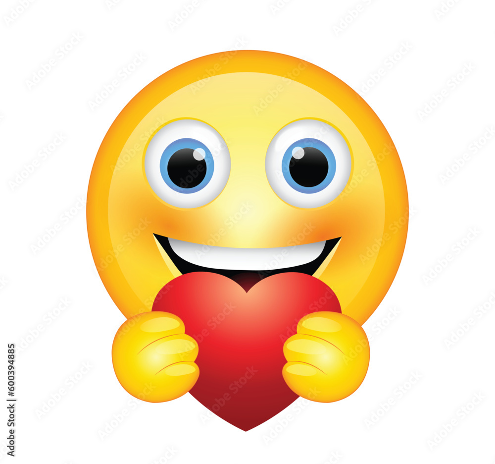 Emoticon with heart vector illustration. Emoji holding heart. Emoji for ...