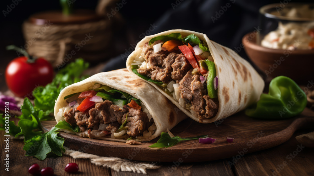 Shawarma - Middle Eastern wrap with seasoned meat and vegetables ...