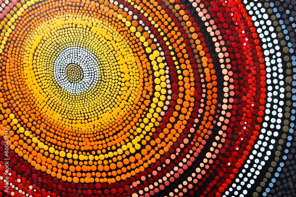 A sun in the style of an indigenous australian aboriginal dot painting ...