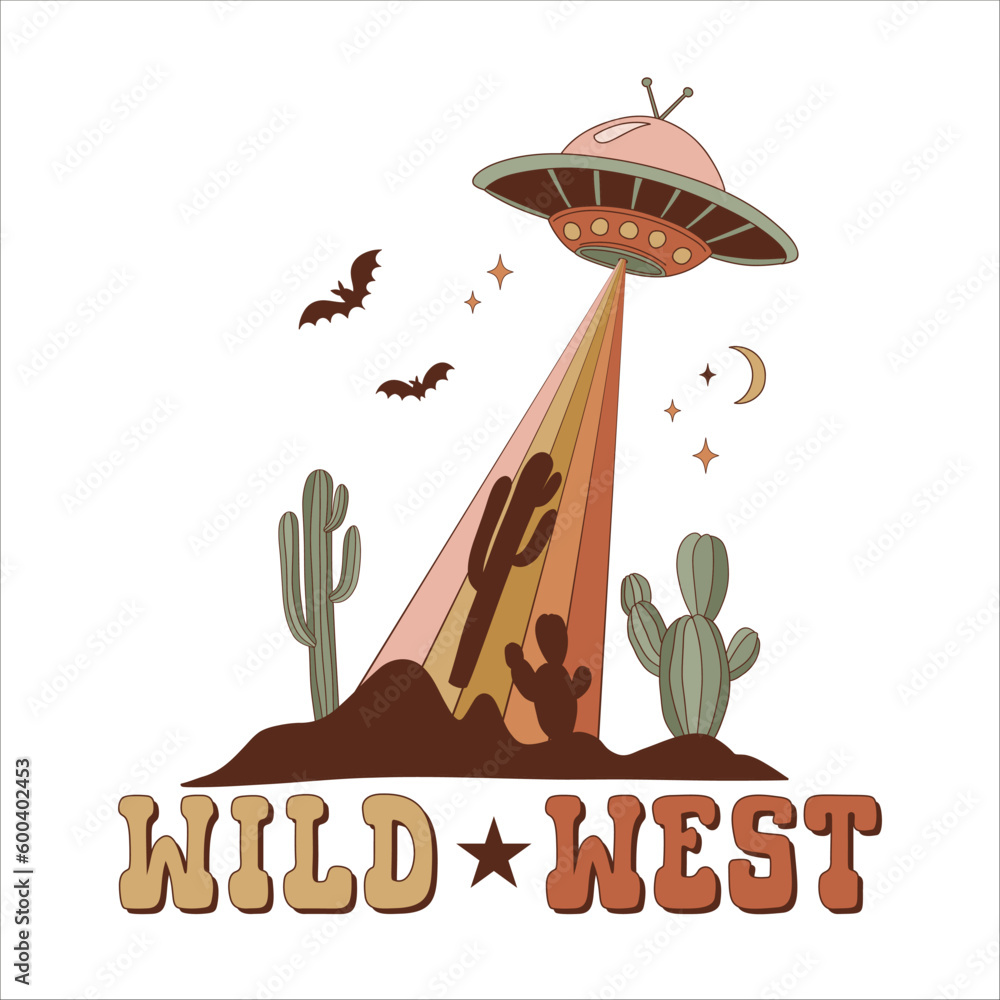 Halloween cute UFO invasions retro illustration isolated on white ...