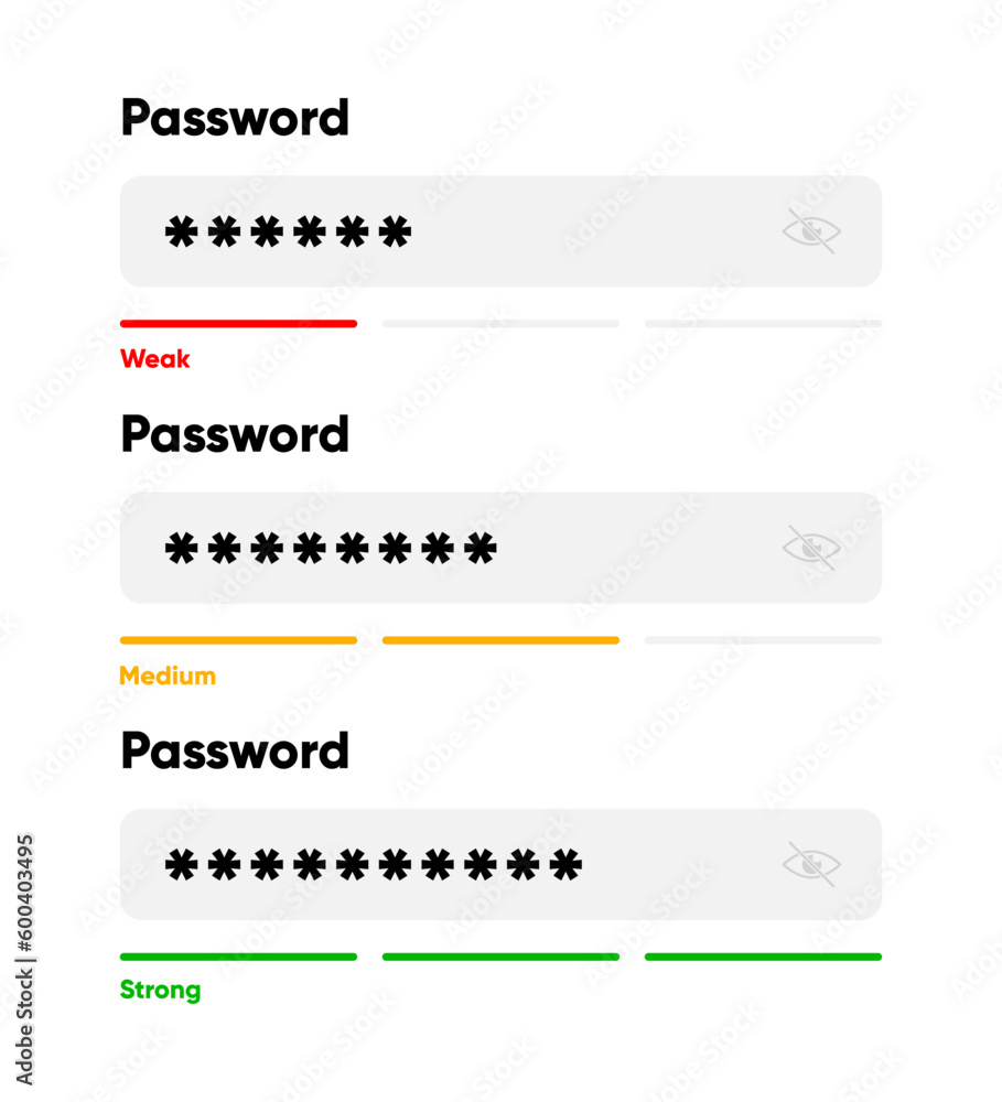 Password weak, medium and strong. Password form template for website ...
