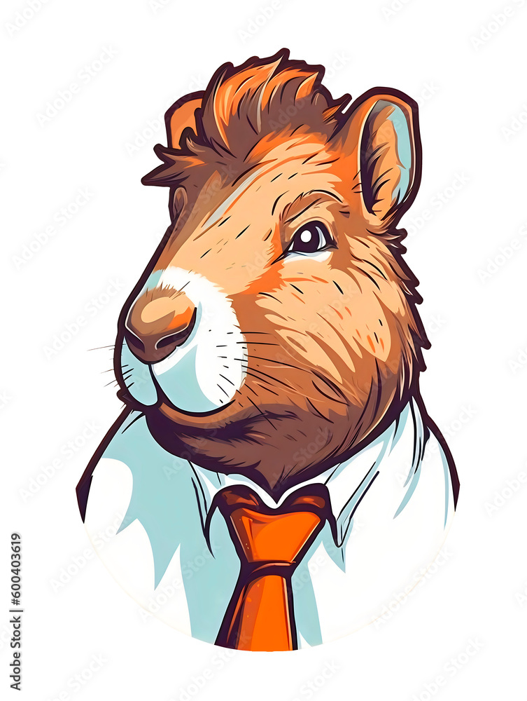 kind cartoon humanoid capybara in office clothes with a tie, oval ...