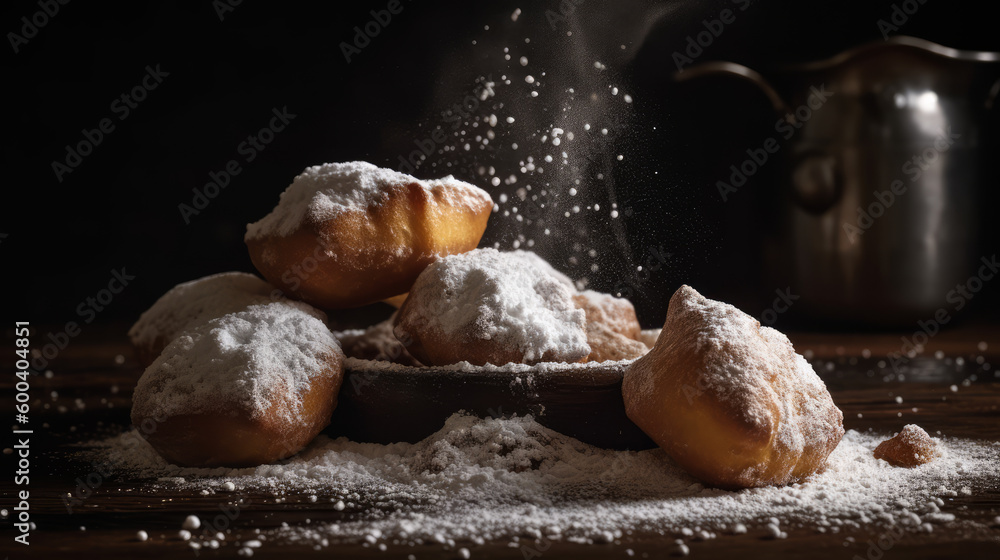 Beignets - French deep-fried doughnuts dusted with powdered sugar ...