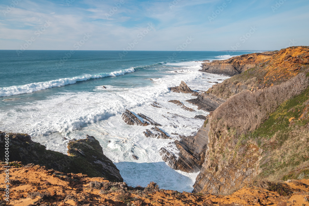 Breathtaking prehistoric cliffs on the Atlantic coast of Odemira region ...
