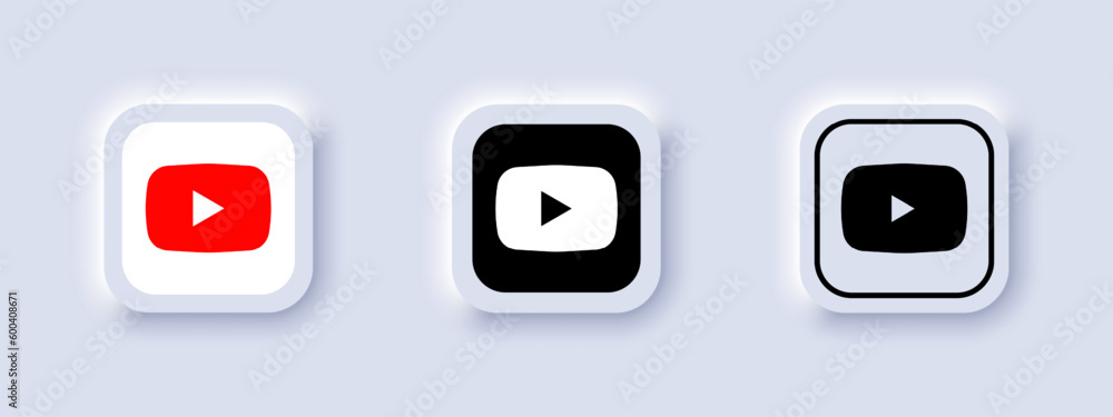 Collection of different Youtube icons. Social media logo. Line art and ...