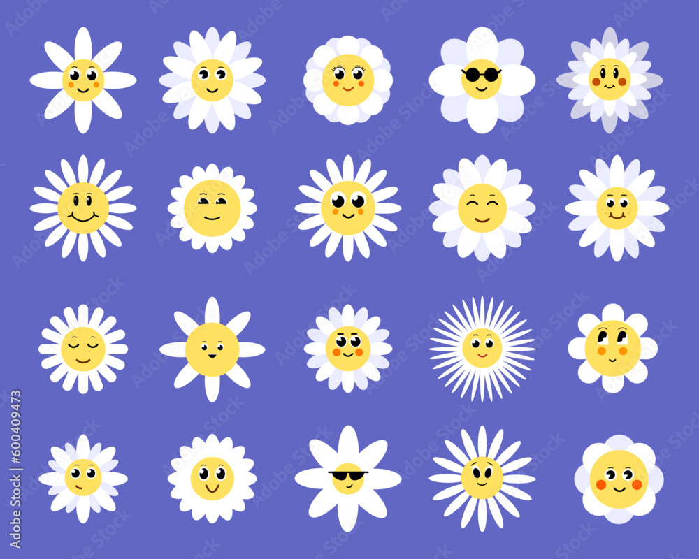 Flowers with cartoon funny smiling faces. Groovy flower cartoon ...