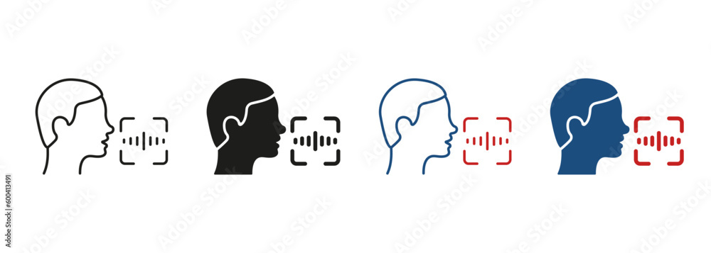 Voice Id Recognition Technology Line And Silhouette Icon Set Identification By Voice Command