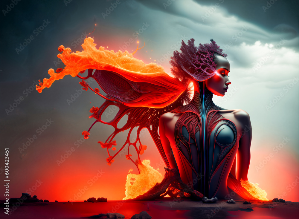 Surreal Heat: A Woman's Body Transforms into Magma and Burn. Stock ...