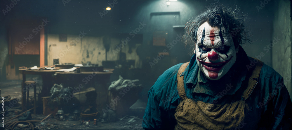 A Terrifying Encounter with a Psychopath Clown. Stock Illustration ...