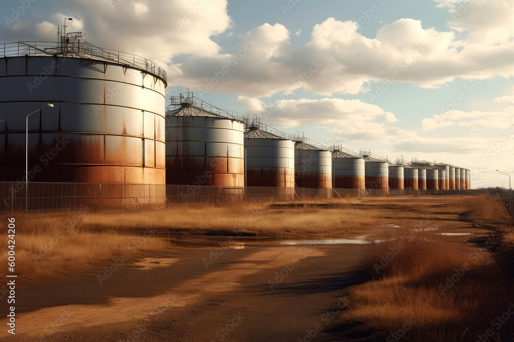 Gas Storage Tanks In An Oil Field, Temporary Storage. Generative AI ...