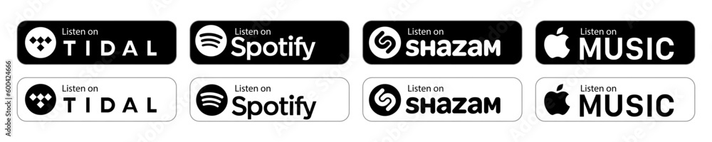 Apple Music, Spotify, Shazam, Tidal - a set of logos for popular music ...