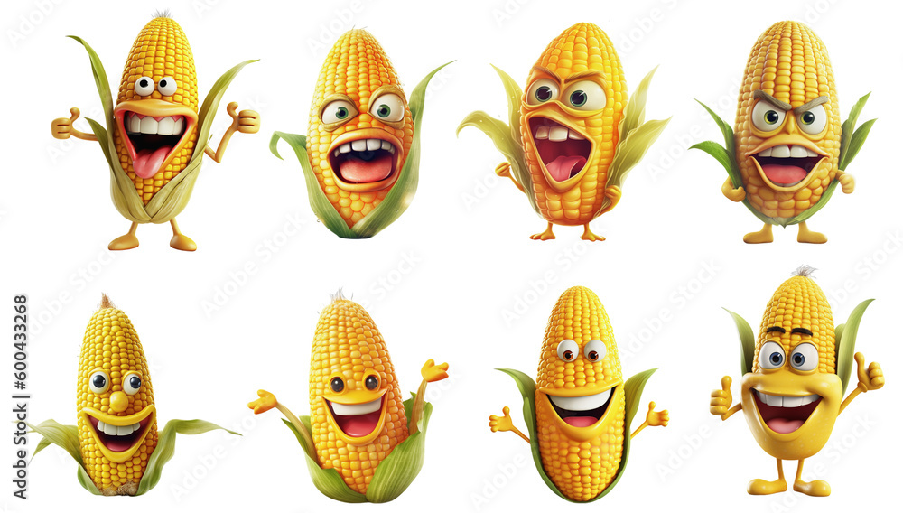 Illustrations of smiling and angry corn cobs cartoon on a transparent ...