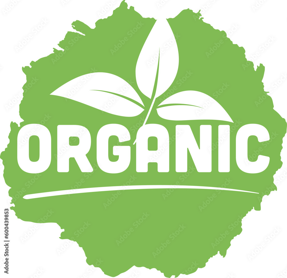 green color splash ORGANIC label or symbol with leaves, vector ...
