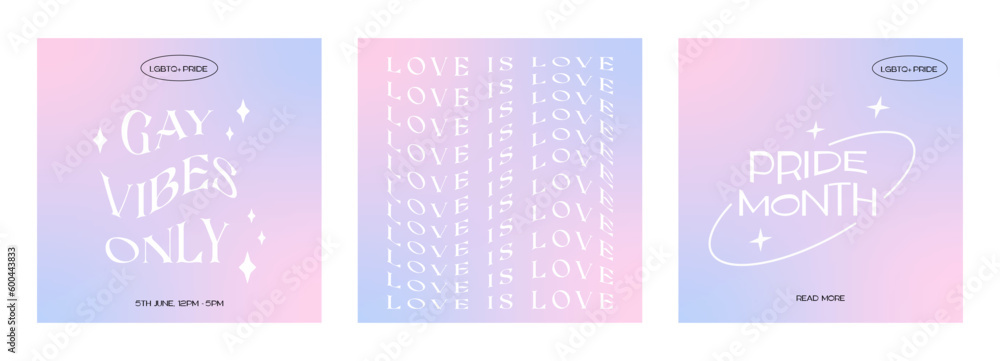 Modern design for Pride Month card, square banner. Set of trendy ...