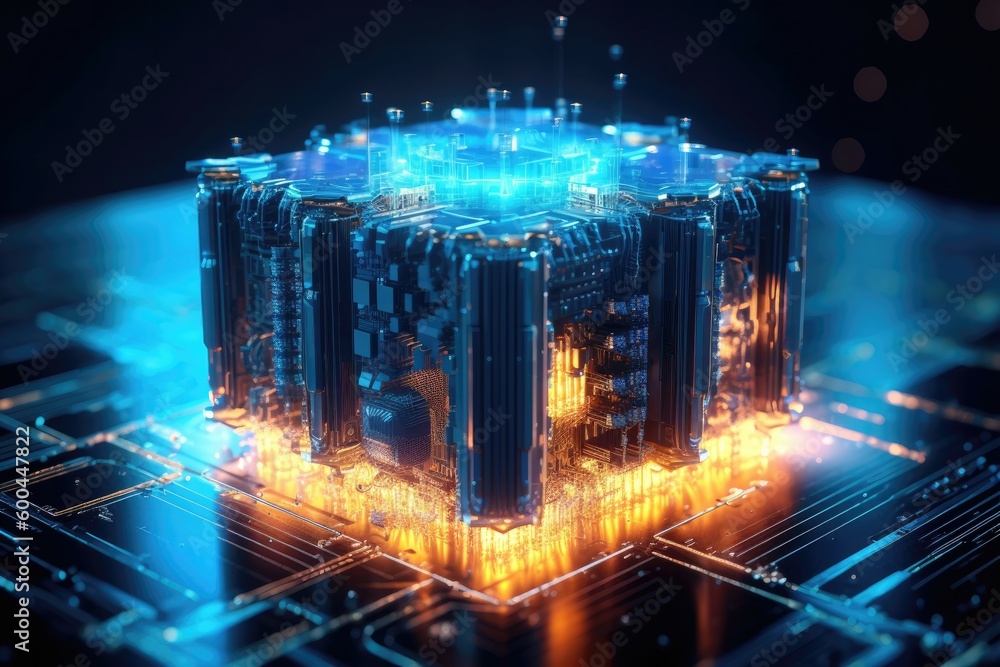 The quantum computer hummed with a faint blue light, its processing ...