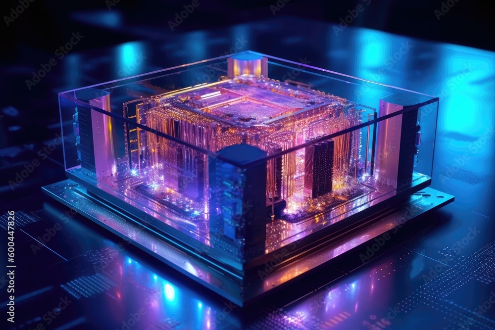 The quantum computer hummed with a faint blue light, its processing ...
