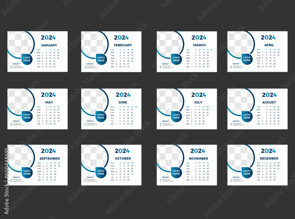 2024 Calendar Planner Template. Vector layout grid of a wall or desk ...
