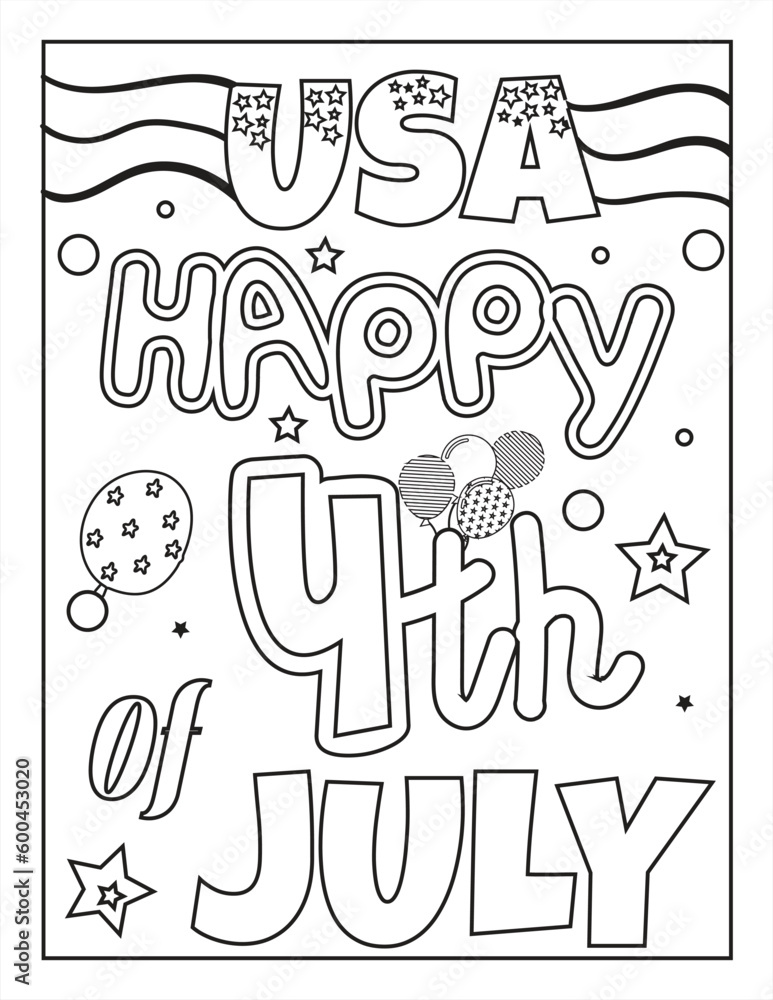 4th of July American Independence Day coloring page for kids and adults ...