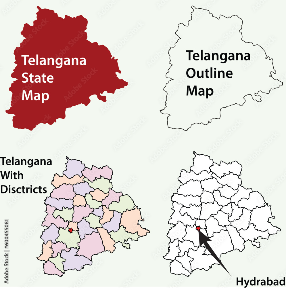 Telangana map vector of india,hyderabad map,telangana line map,telangana with city map,telangana ...