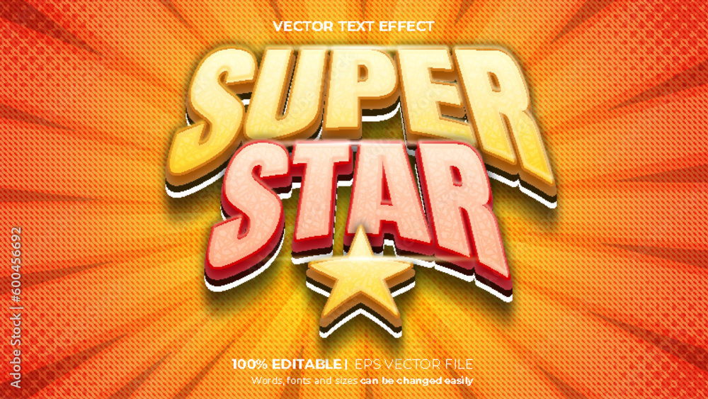 Vector super star editable 3d text effect template with cartoon comic ...